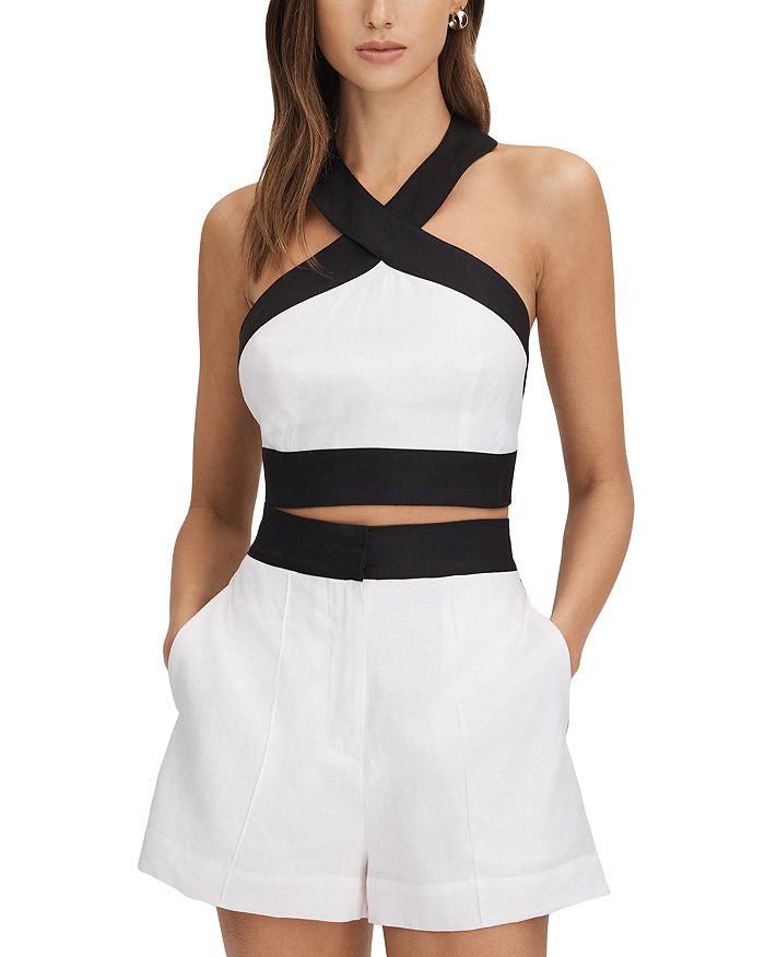 REISS Rebecca Linen Cropped Halter Top | Bloomingdale's