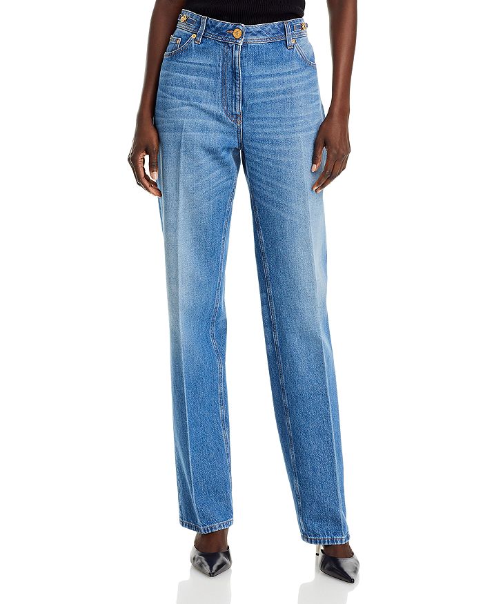 Versace High Rise Stonewash Ankle Jeans in Medium Blue | Bloomingdale's