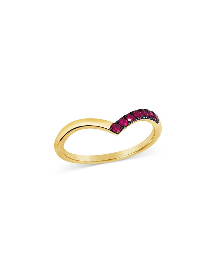 Bloomingdale's Fine Collection Ruby Chevron Ring in 14K Yellow Gold ...