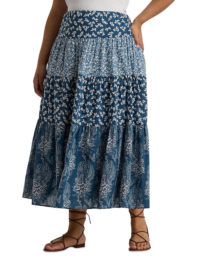 Ralph Lauren Plus Size Patchwork Floral Tiered Skirt | Bloomingdale's