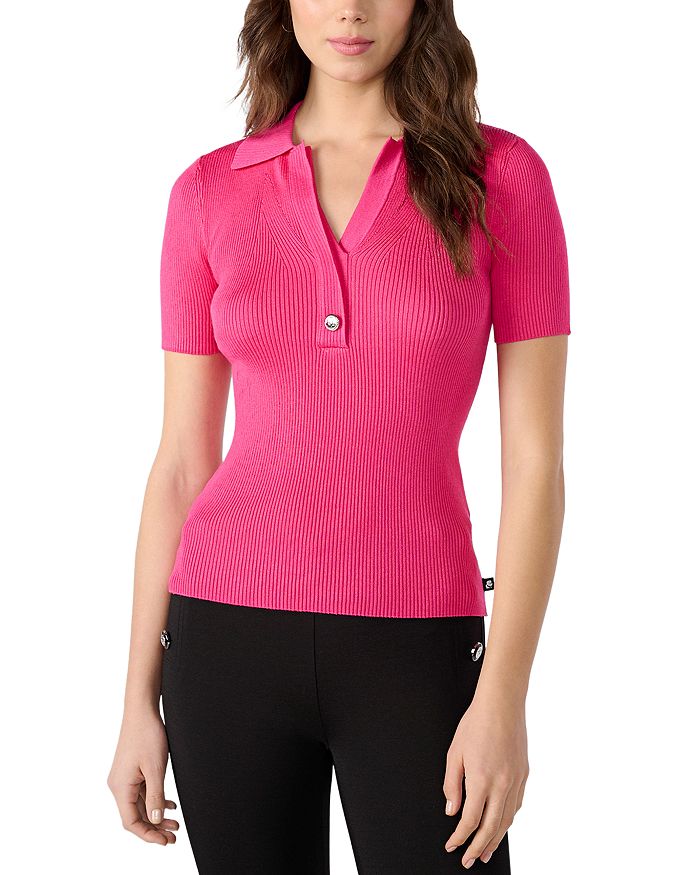 KARL LAGERFELD PARIS Ribbed Johnny Collar Sweater | Bloomingdale's