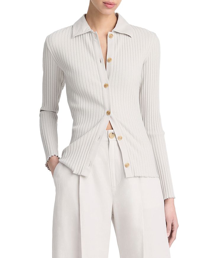 Vince Ribbed Polo Button Front Sweater | Bloomingdale's