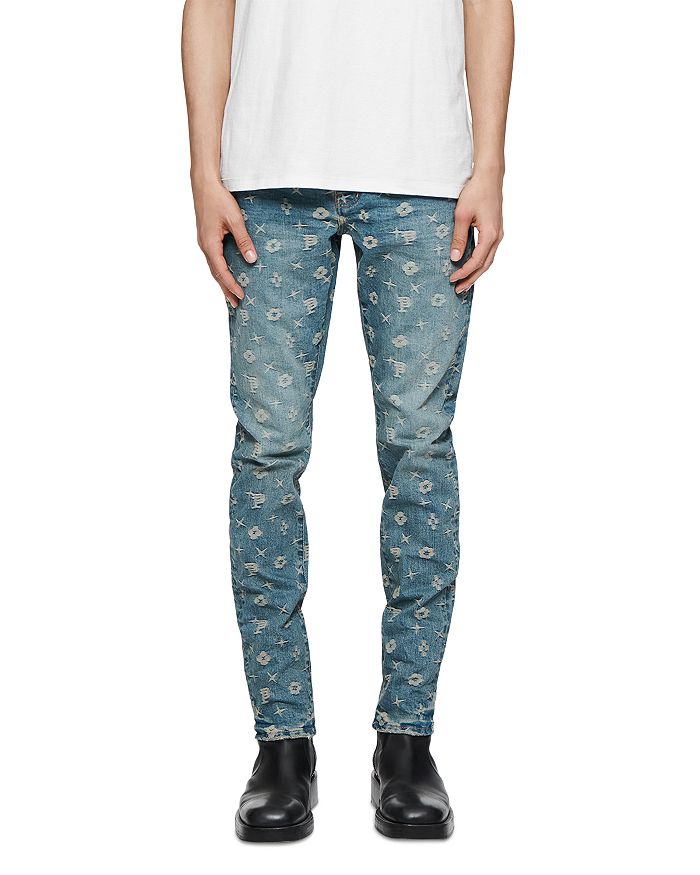 Purple Brand Slim Fit Monogram Jacquard Jeans in Mid Indigo ...
