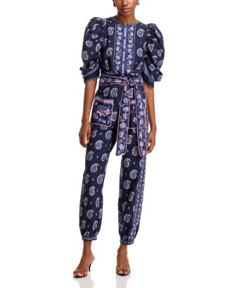 FARM Rio Ayla Blue Short Sleeved Jumpsuit | Bloomingdale's