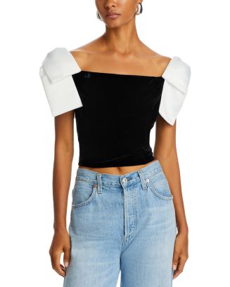 FRENCH CONNECTION Velvet Carey Satin Bow Top | Bloomingdale's