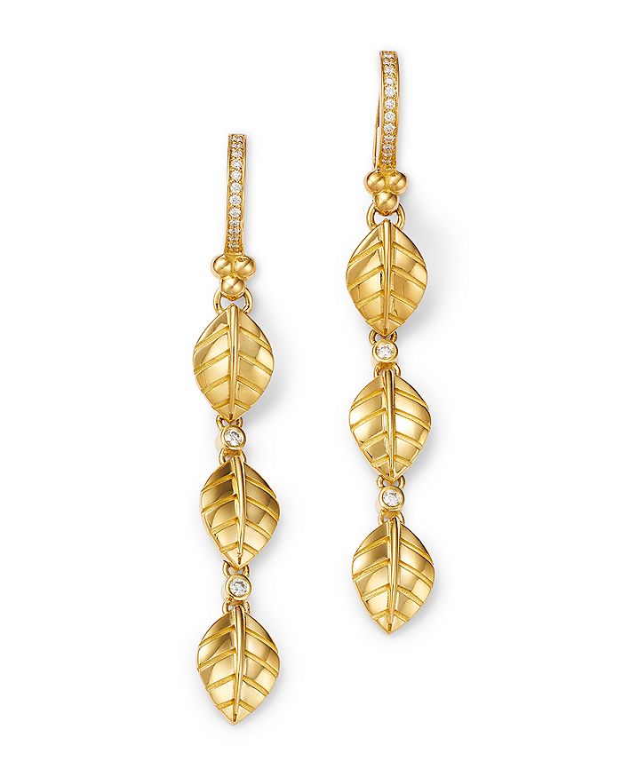 Temple St. Clair 18K Yellow Gold FJ Diamond Arcadia Leaf Drop Earrings ...