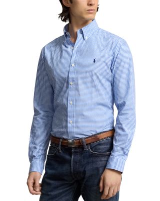 Polo Ralph Lauren Mens Classic-Fit Stretch Poplin Shirt - Blue/White Check