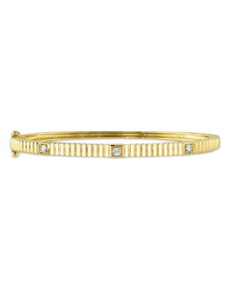 Shy Creation 14K Gold Kate Diamond Ridged Bangle Bracelet | Bloomingdale's