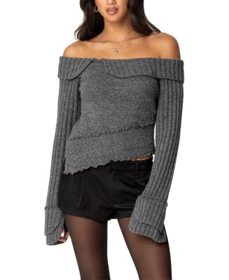 Edikted Mikkie Asymmetric Fold Over Knit Top | Bloomingdale's Women