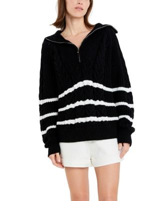 English Factory Women's Stripe Zip up Sweater | Bloomingdale's