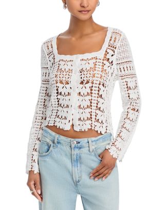 AQUA Square Neck Crochet Top - Exclusive | Bloomingdale's