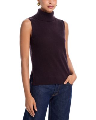 Click here for Aqua 100 Cashmere Split Hem Turtleneck Tank - Excl... prices