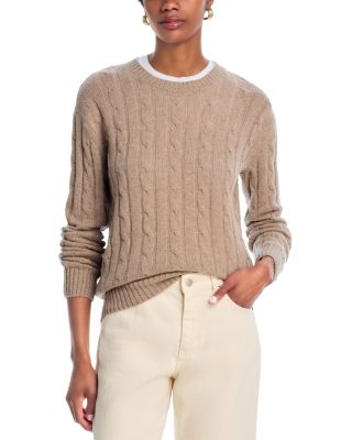 Click here for Aqua 100 Cashmere Cable Knit Crewneck Sweater - Ex... prices