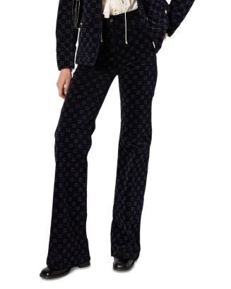 Gerard Darel Anna Monogrammed Flared Jeans in Navy | Bloomingdale's