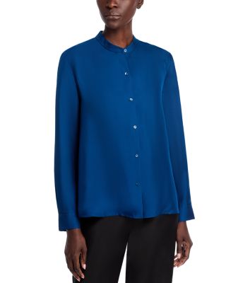 Click here for Eileen Fisher Silk Twill Mandarin Collar Top prices