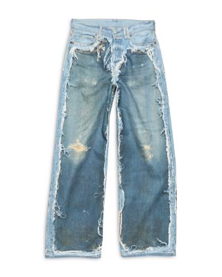 Click here for Acne Studios Distressed Wide Leg Jeans in Mid Blue prices