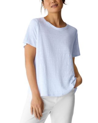 Click here for Eileen Fisher Linen Striped Crewneck Tee prices