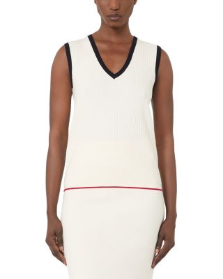 Click here for Max Mara Studio Mstumile White Blue Ribbed Tank To... prices
