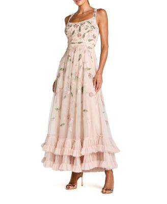 Click here for Mac Duggal Ruffle Midi Dress with Floral Embroider... prices