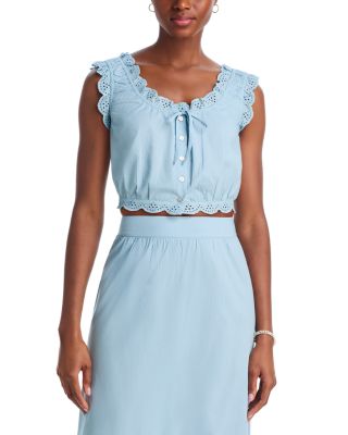 Click here for Aqua Eyelet Trim Top - Exclusive prices