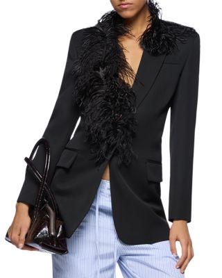 Click here for The Attico Wool Jacket with Ostrich Feather Trim prices
