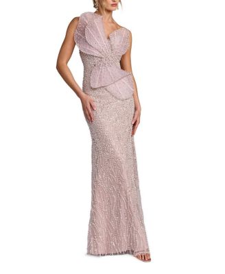 Click here for Mac Duggal Sequin Organza Strapless Bow Detail Col... prices