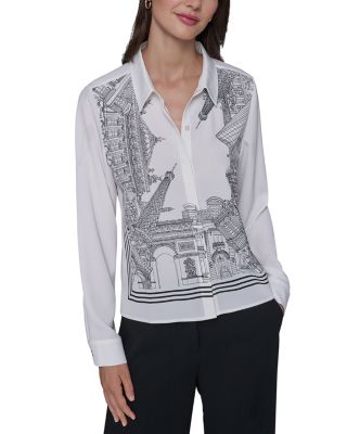 Click here for Karl Lagerfeld Paris Placed Print Button Down Blou... prices