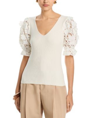 Click here for T Tahari Lace Puff Sleeve Top prices
