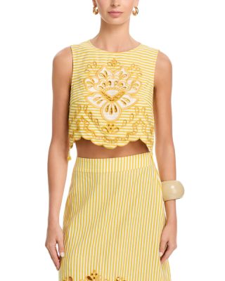 Click here for Farm Rio Striped Embroidered Top prices