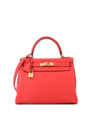 Click here for Pre-Owned HERMES Kelly 28 Handbag Red Clemence wit... prices