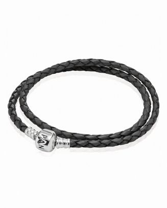 Pandora Bracelet - Grey Leather Double Wrap with Sterling Silver Clasp ...