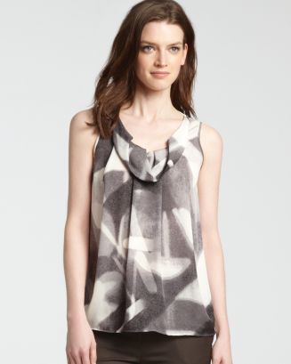 HALSTON HERITAGE HALSTON Top - Printed Silk Drape Neckline | Bloomingdale's