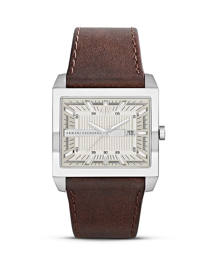 A|X Armani Exchange Armani Exchange Rectangle Leather Watch, 43mm ...