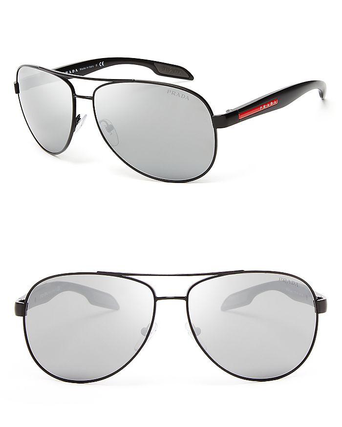 Prada Men's Linea Rossa Mirrored Lifestyle Aviator Sunglasses ...