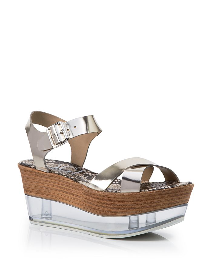 AGL Attilio Giusti Leombruni Platform Wedge Sandals - Metallic Lucite ...