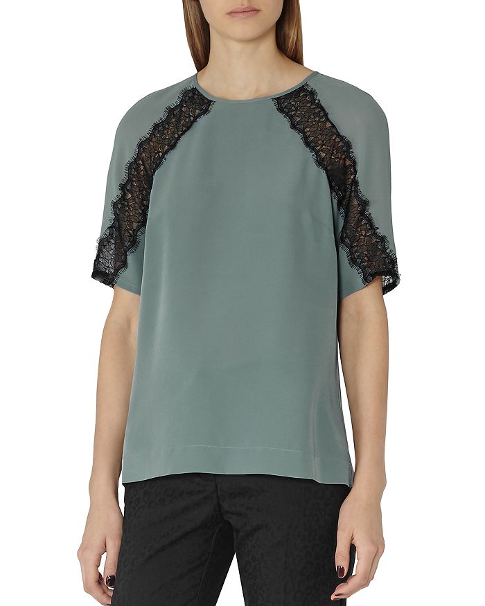 REISS Ariel Lace Inset Top | Bloomingdale's
