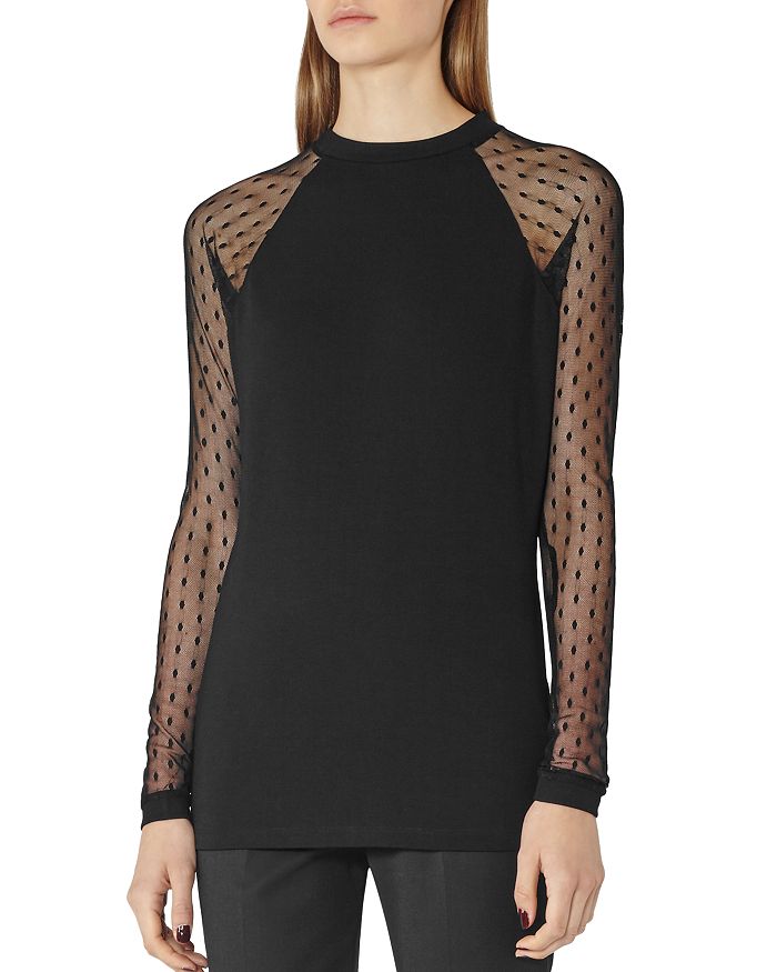 REISS Zeta Dot Mesh Top | Bloomingdale's