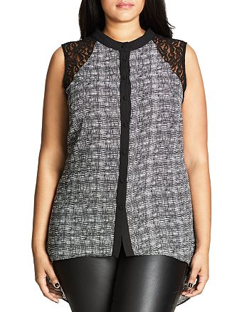 City Chic Plus City Chic Lace Yoke Graphic Print Shirt | Bloomingdale's
