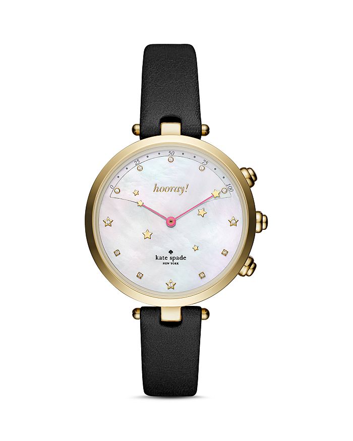 kate spade new york Holland Black Leather Strap Hybrid Smartwatch, 37 ...