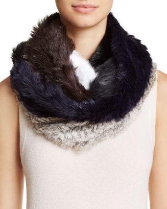 Jocelyn Patchwork Long Hair Rabbit Knitted Infinity Scarf | Bloomingdale's