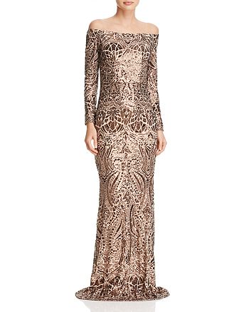 AQUA Off-the-Shoulder Sequin Gown - 100% Exclusive | Bloomingdale's