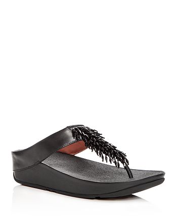 FitFlop Women's Rumba Leather Embellished Wedge Thong Sandals ...