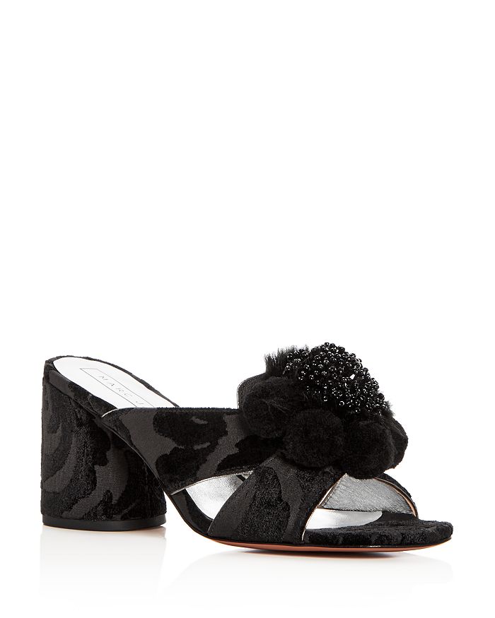 MARC JACOBS Women's Aurora Embellished Faux-Fur & Pom-Pom Block Heel ...