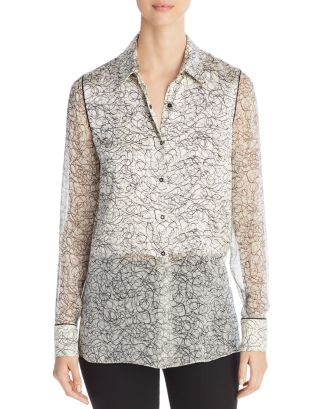 Elie Tahari Bernie Scribble Print Silk Blouse | Bloomingdale's