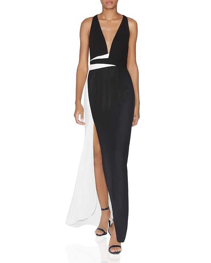HALSTON HERITAGE HALSTON Color-Blocked Side-Slit Gown | Bloomingdale's