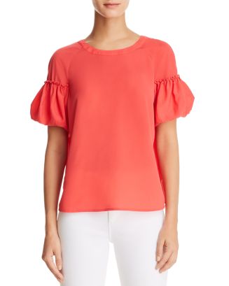 FRENCH CONNECTION Puff-Sleeve Crepe Top | Bloomingdale's