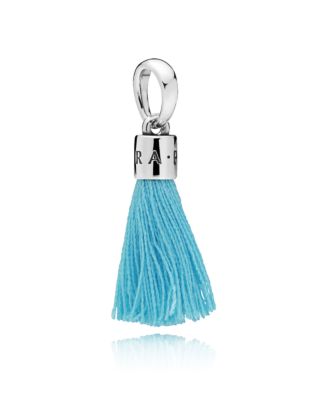 Pandora Sterling Silver & Fabric Turquoise-Tone Tassel Drop Charm ...
