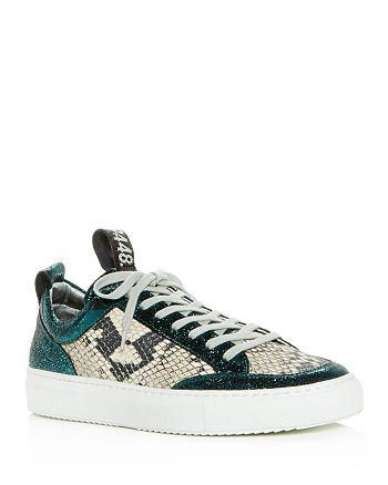 P448 Women's Soho Crackled & Snake-Embossed Leather Lace-Up Sneakers ...