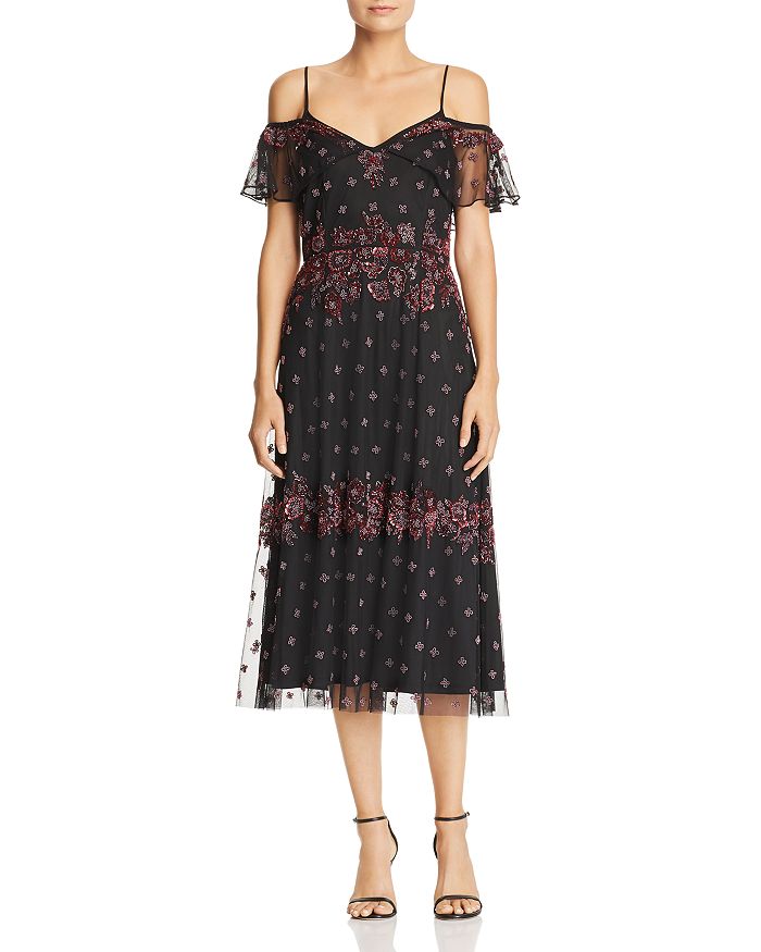Adrianna Papell Embellished Cold-Shoulder Dress | Bloomingdale's