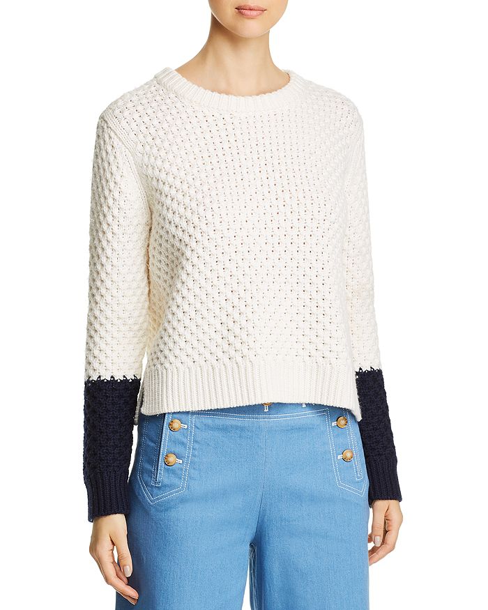 Tory Burch Color-Blocked Merino Wool Sweater | Bloomingdale's